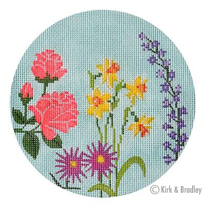 KB 1317 - English Garden Round - Coral & Yellow – Bradley Needlepoint ...