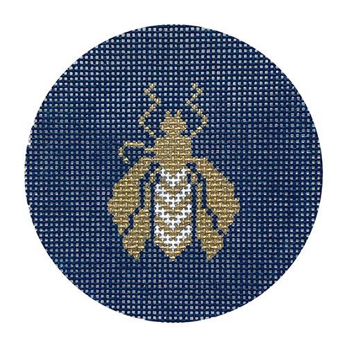 AT RD807U - Bee Round/Blue – Bradley Needlepoint Company